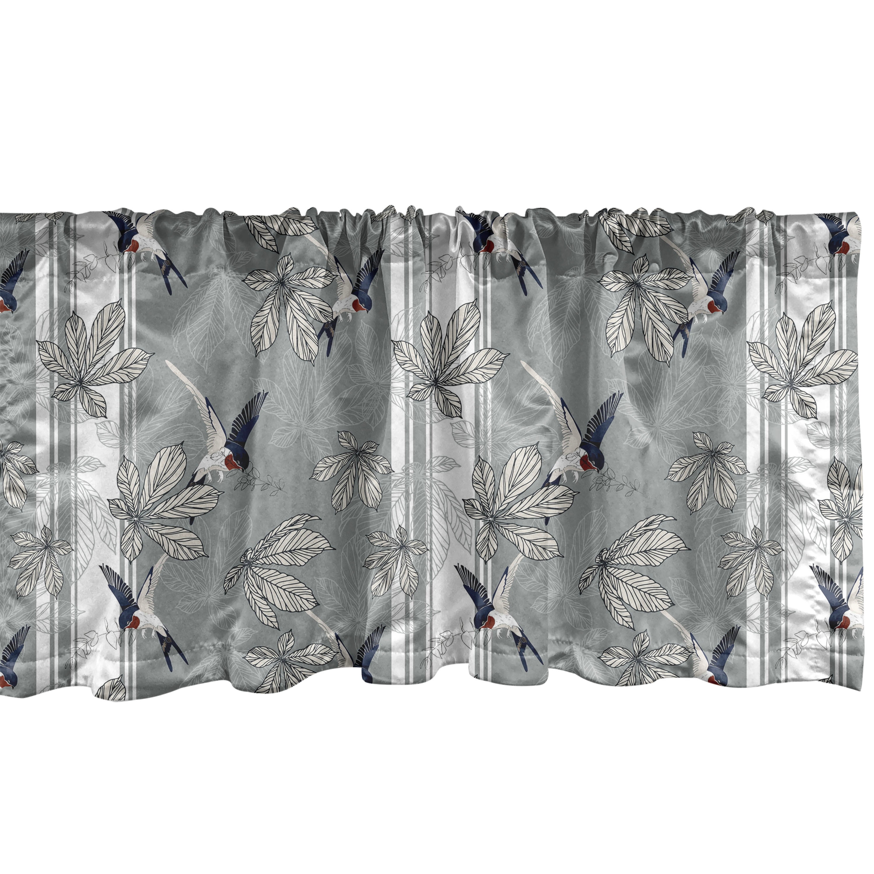 Bird Print Window Valance, Retro Forest Leaves and Flying Animals on ...