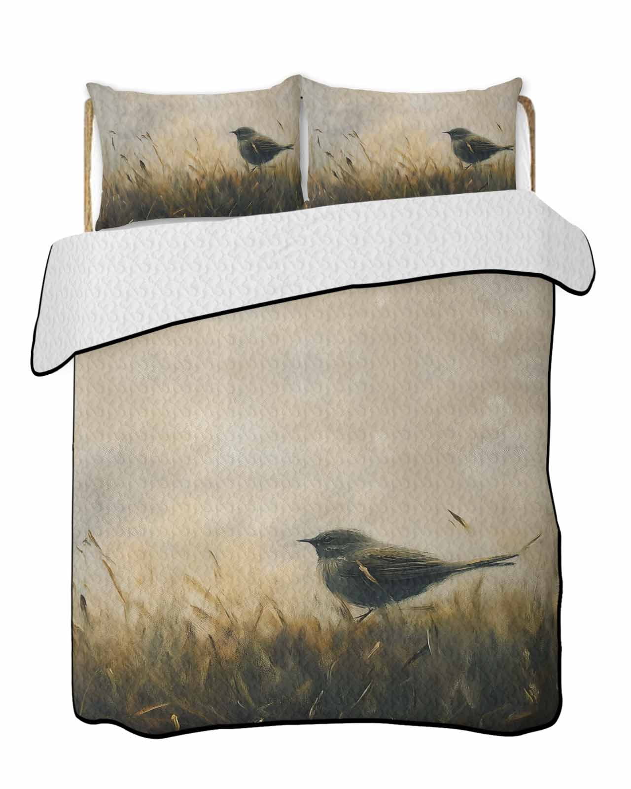 Bird Quilts Bedding Set Full Size Wild Grass Misty Field Animal Nature ...