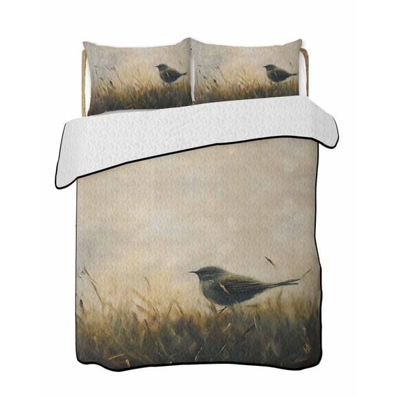 Bird Quilts Bedding Set Full Size Wild Grass Misty Field Animal Nature ...