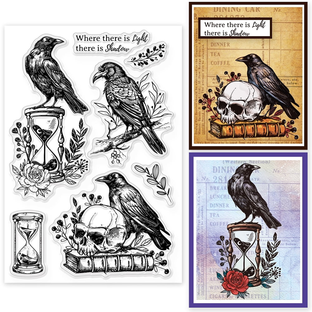 Bird Raven Clear Stamps for Card Making Rose Book Transparent Silicone ...