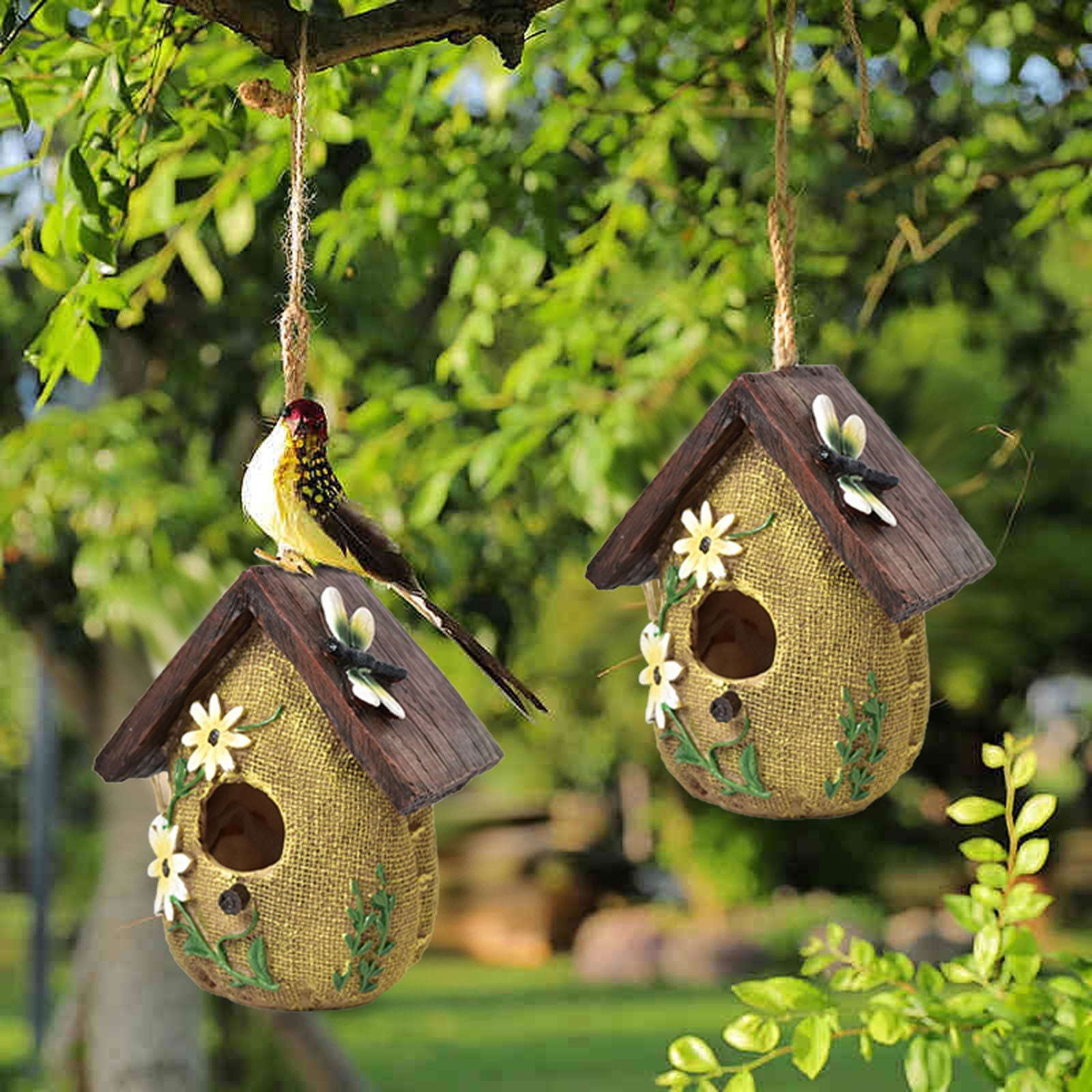 Bird Resin Birdhouse for Outside Decorative Hanging Flower Birdhouse ...