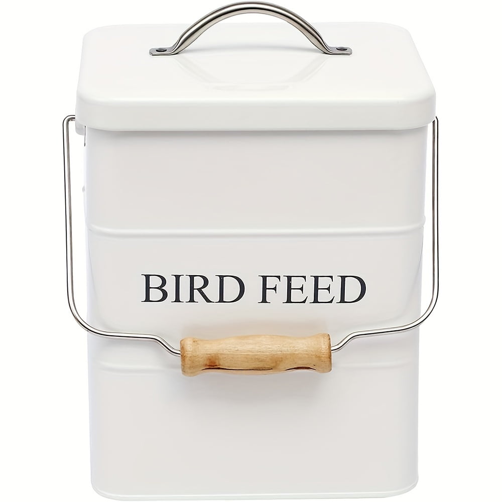 Bird Seed Storage Tin with Lid White Metal Bird Food Storage Container ...