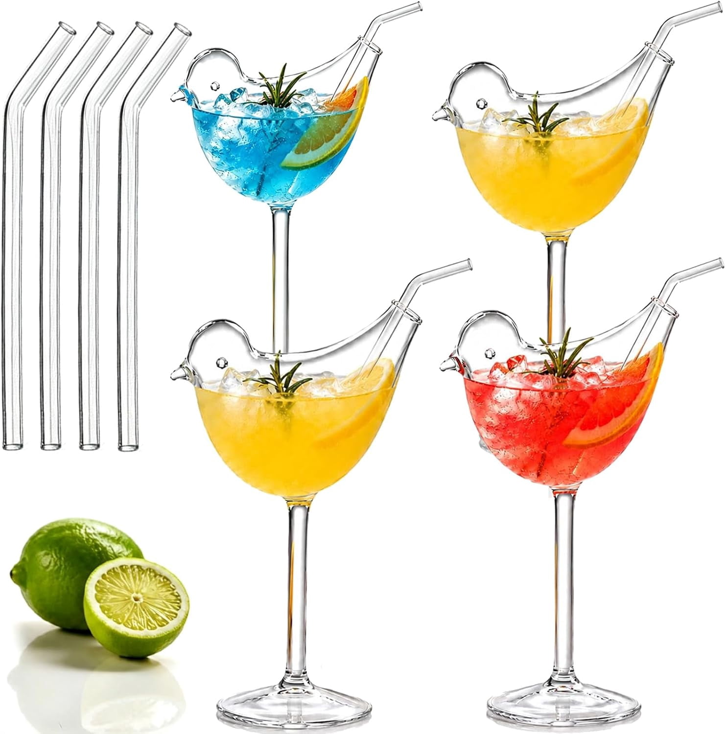 Bird Shaped Wine Glass, 5oz with Straw, Crystal Cocktail Cup for ...