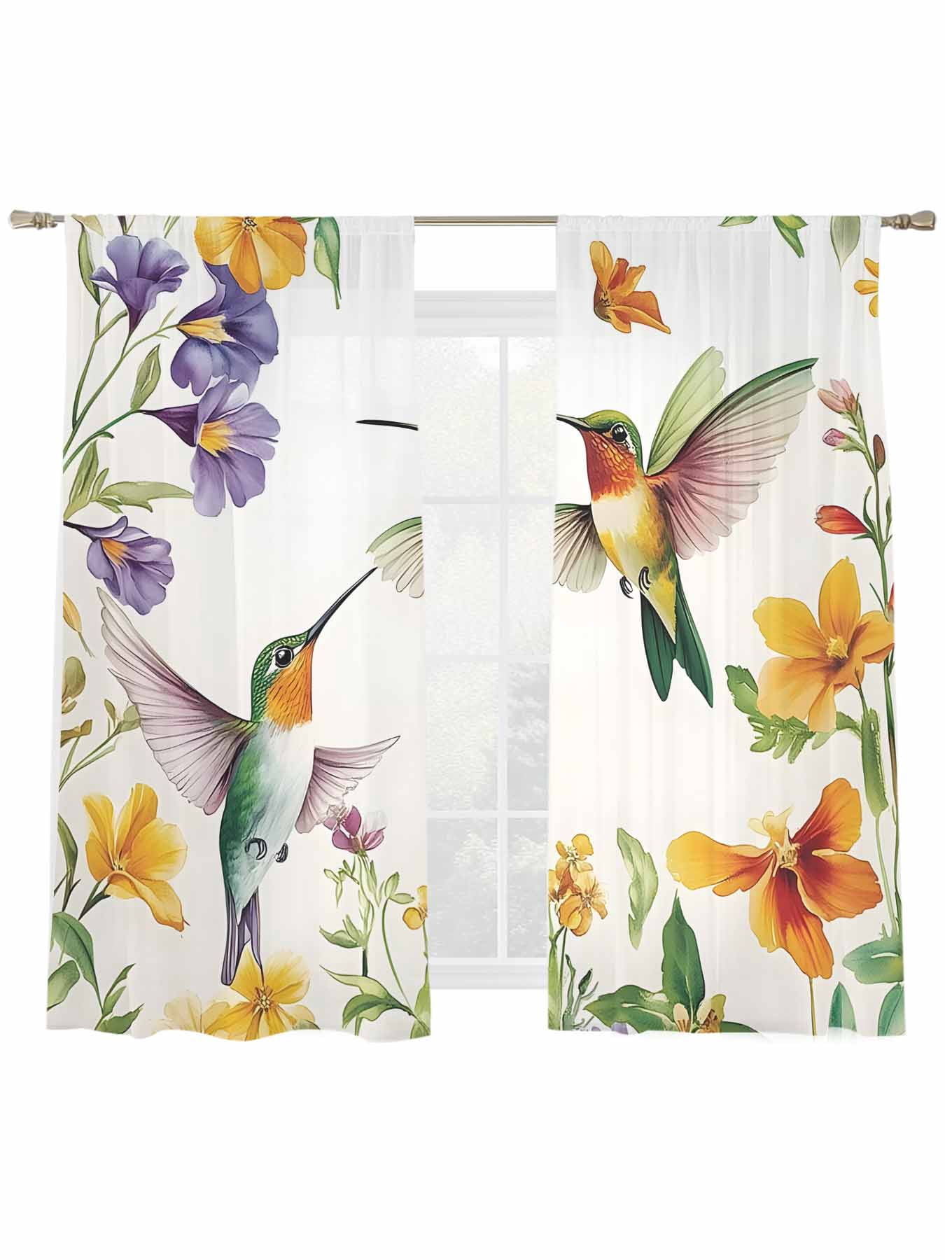 Bird Sheer Curtains 2 Panels Set Flower Sheer Window Curtains Light ...