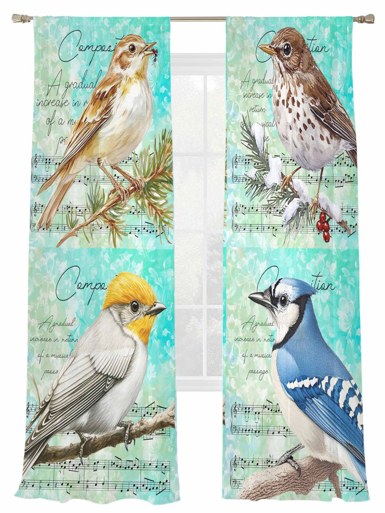 Bird Sheer Curtains 2 Panels Set Vintage Bird Sheer Window Curtains ...