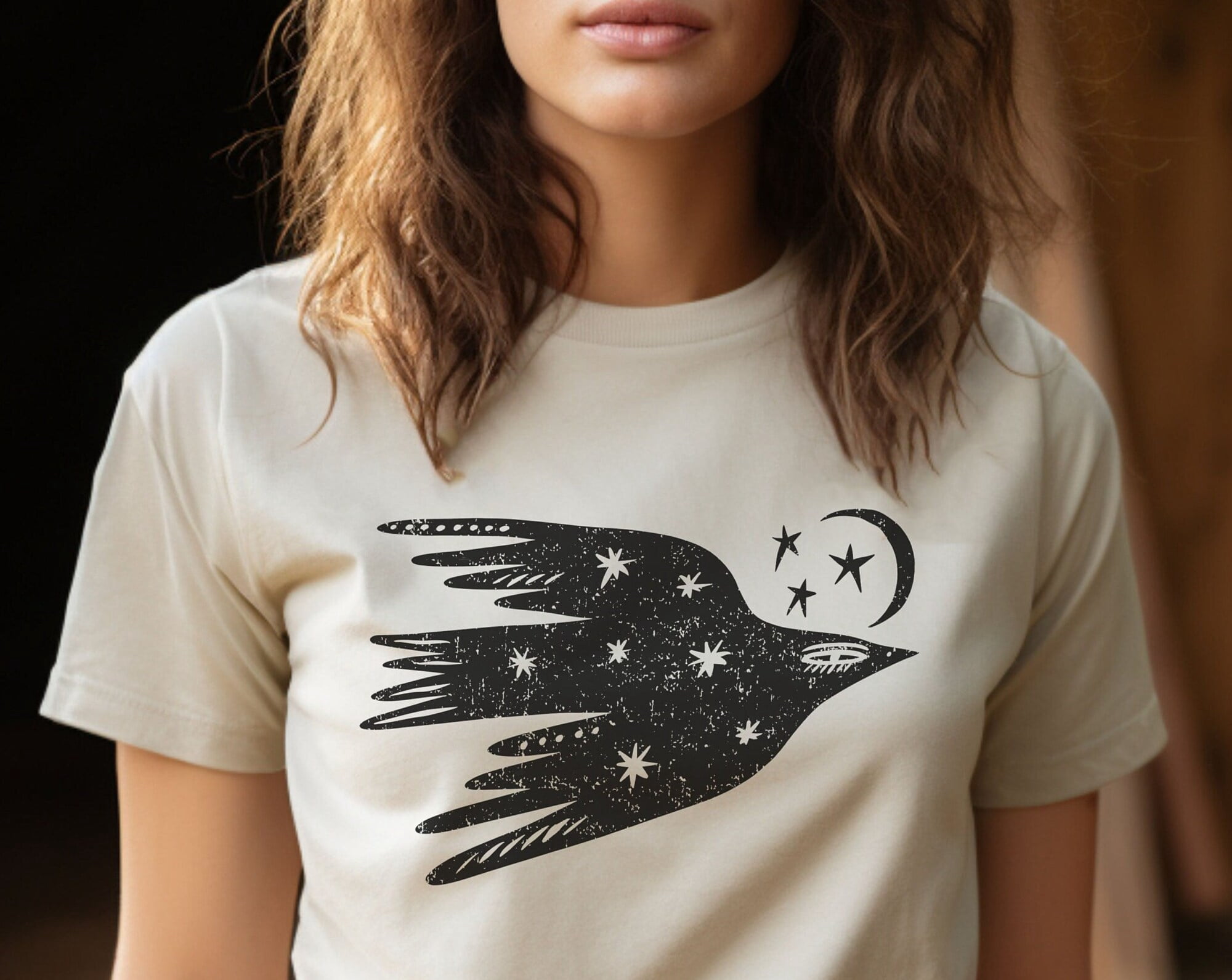 Bird Shirt Celestial Hawk T Shirt Black Bird Tshirt Scandinavian Bird ...