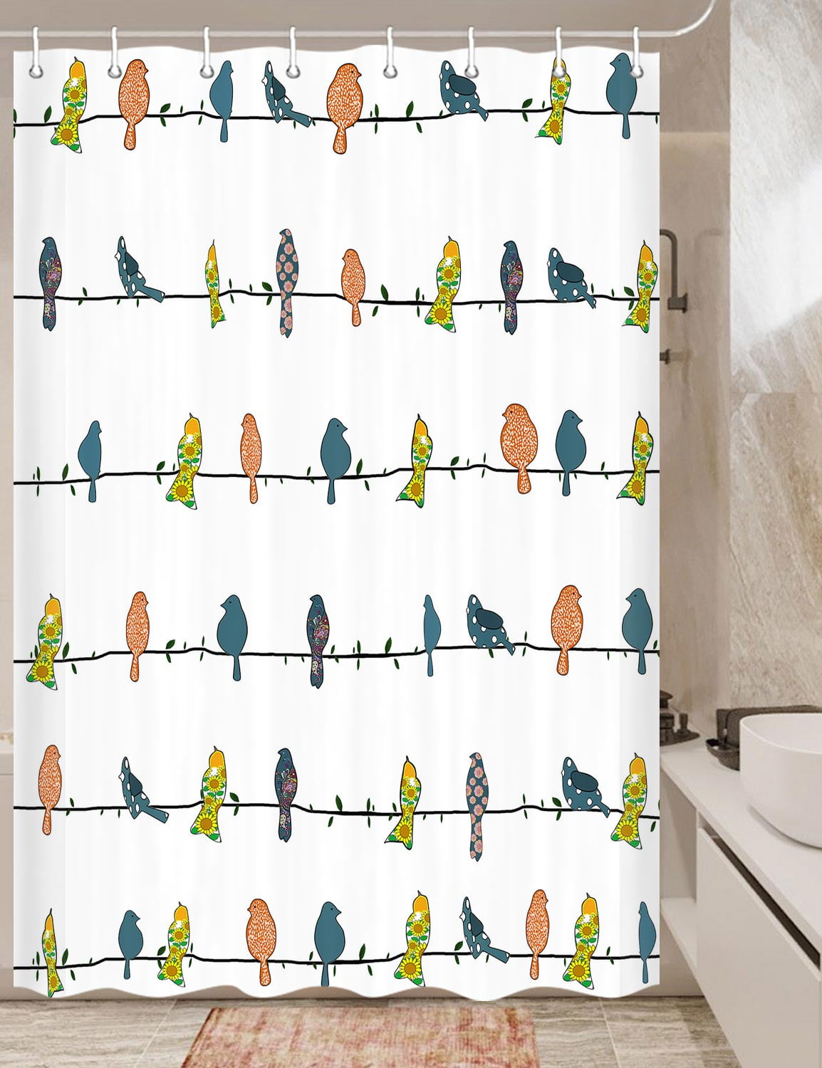 Bird Shower Curtain, Colorful Type of Birds Sitting and Chirping on ...