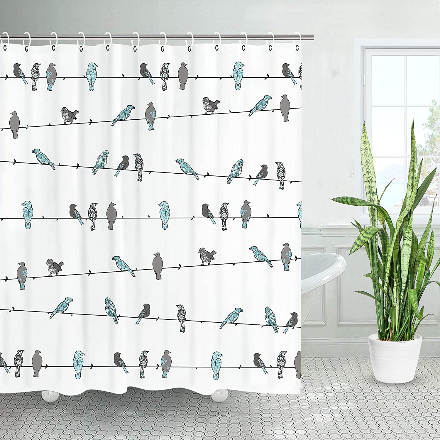 Bird Shower Curtain, Cute Shower Curtain Blue and Gray Shower Curtain ...