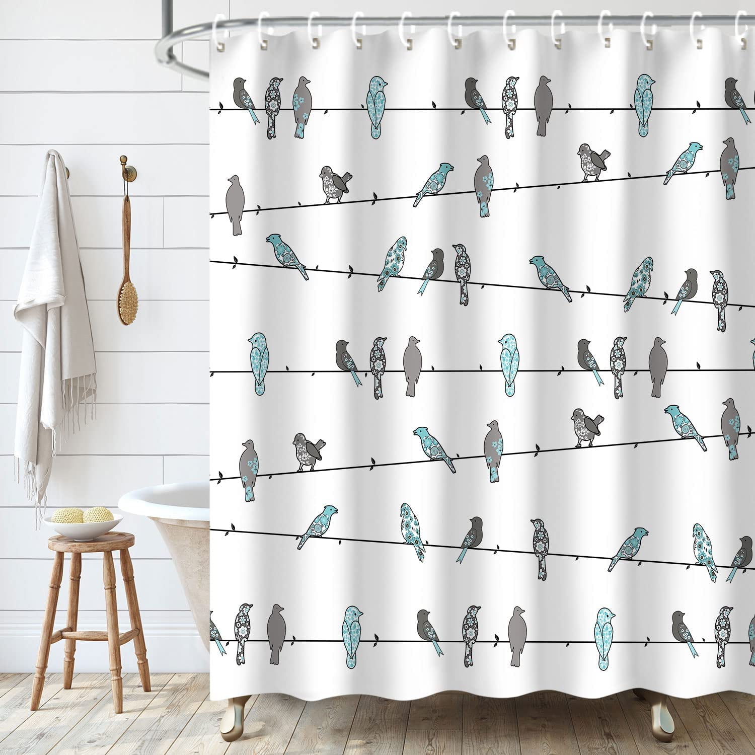 Bird Shower Curtain Cute Shower Curtain Blue and Gray Shower Curtain ...