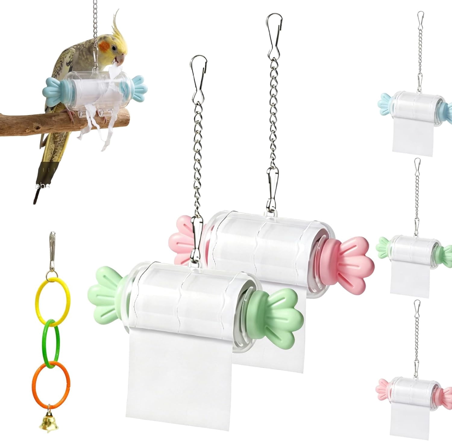 Bird Shredding Toys, Parrot Rolling Paper Play Toy with Hanging Chain ...