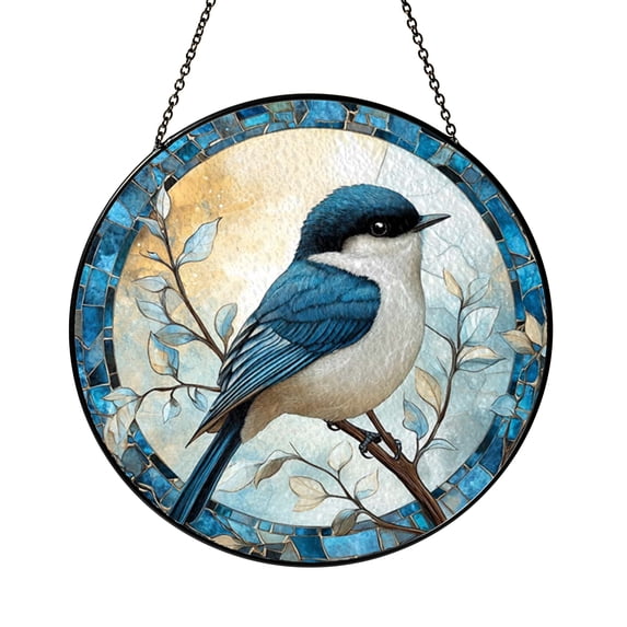 Bird Silhouette Tree Stained Glass Suncatcher, Nature Window Hanging ...