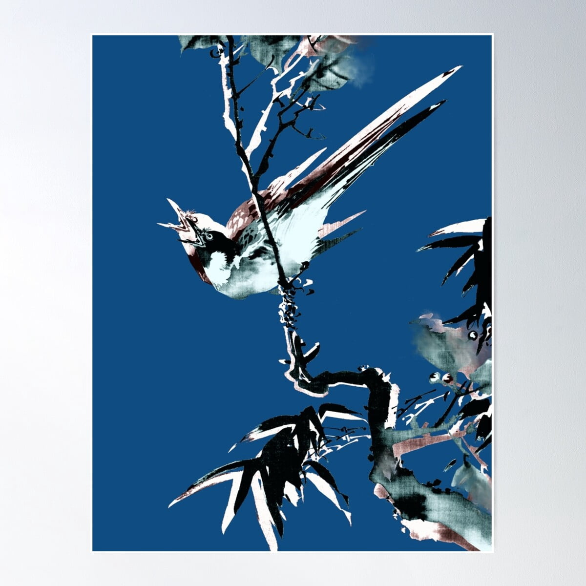 Bird Singing, Japanese Woodblock Painting 2.1 Poster Wall Art, Modern ...