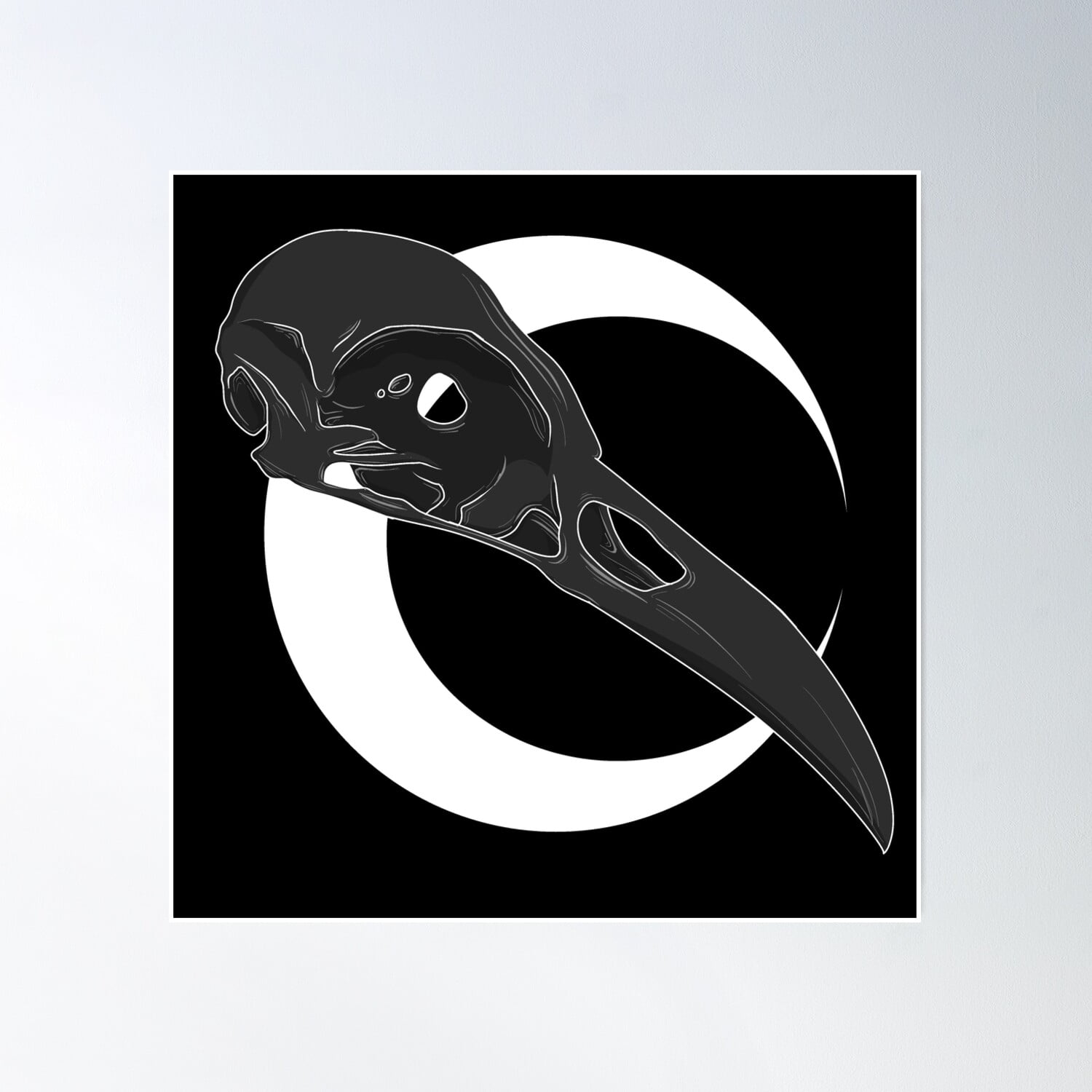 Bird Skull And Crescent Moon Poster Wall Art, Modern Wall Decor, 24x24 ...