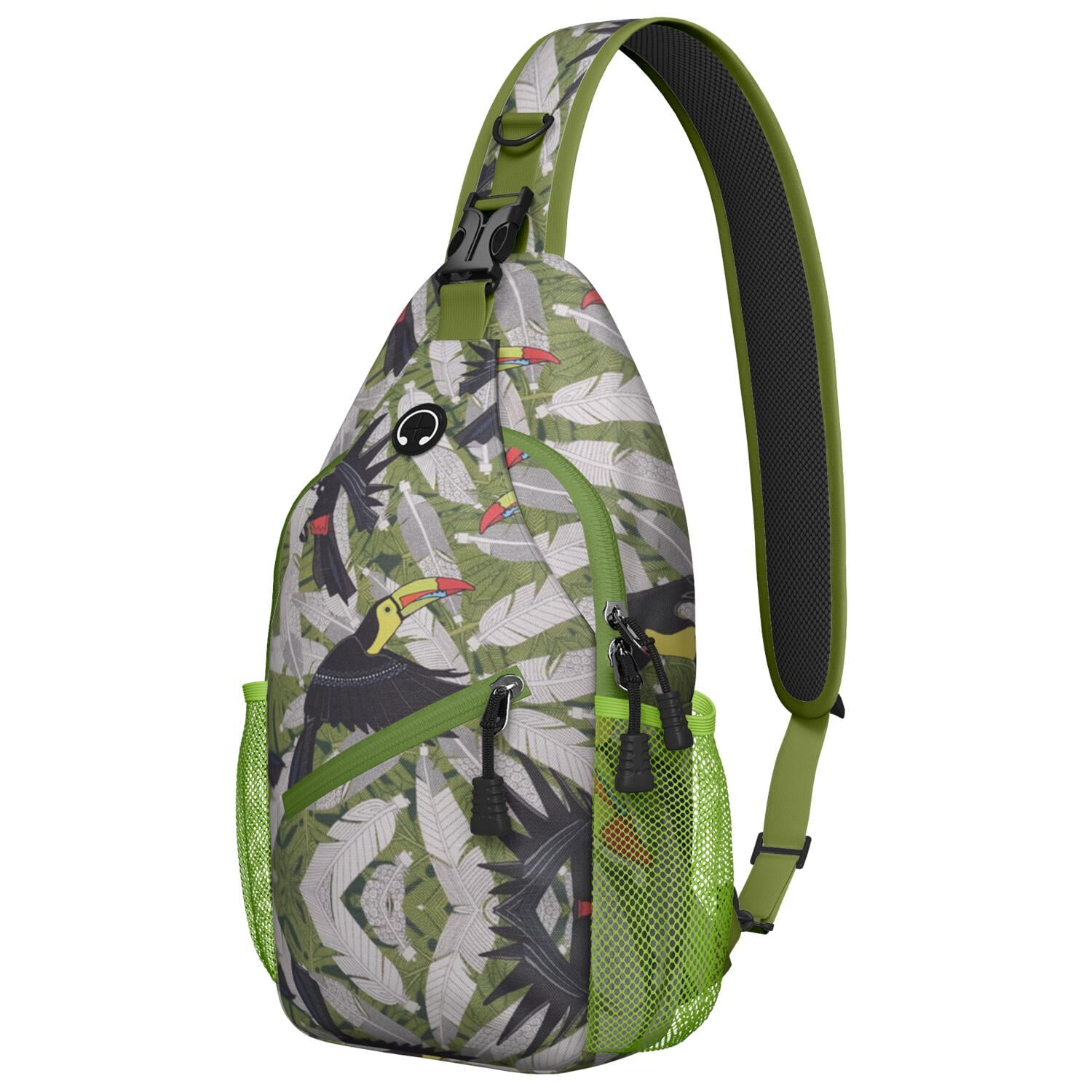 Bird Sling Backpack, Tropical Floral Hummingbird Pattern Crossbody Bag ...