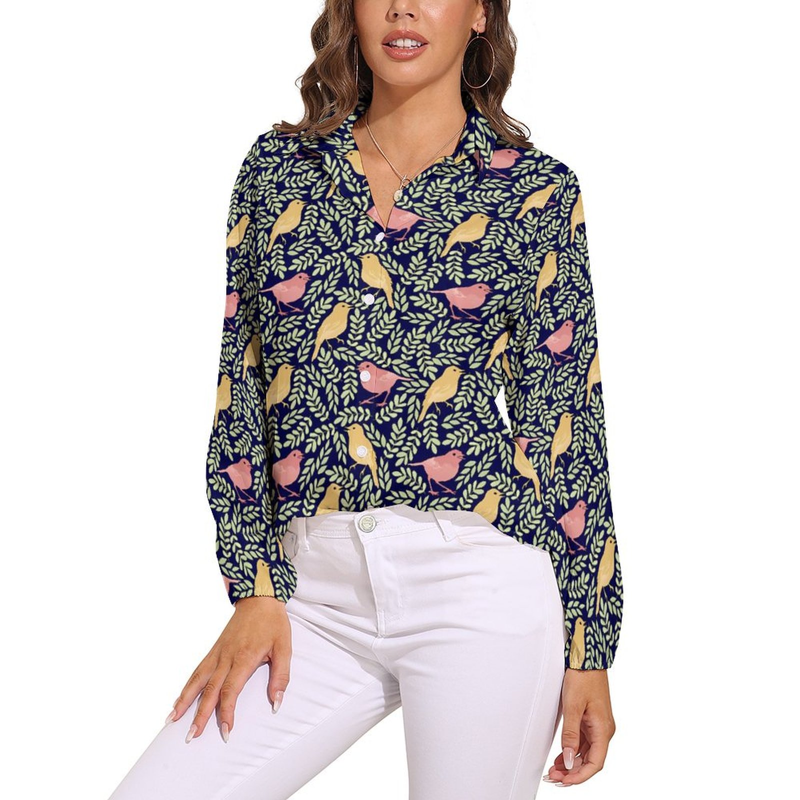 Bird Songbird Blouse Botanical Print Kawaii Custom Blouses Women Street ...