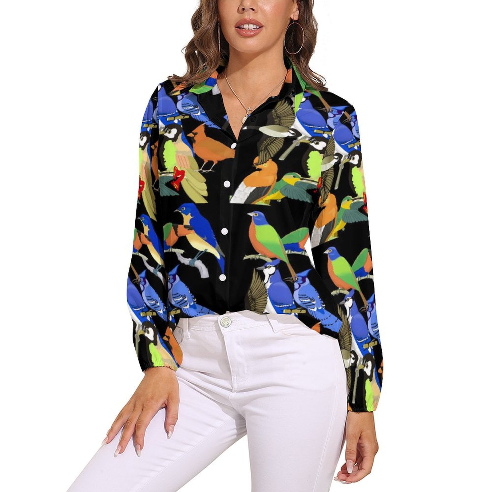 Bird Songbird Blouse Botanical Print Kawaii Custom Blouses Women Street ...