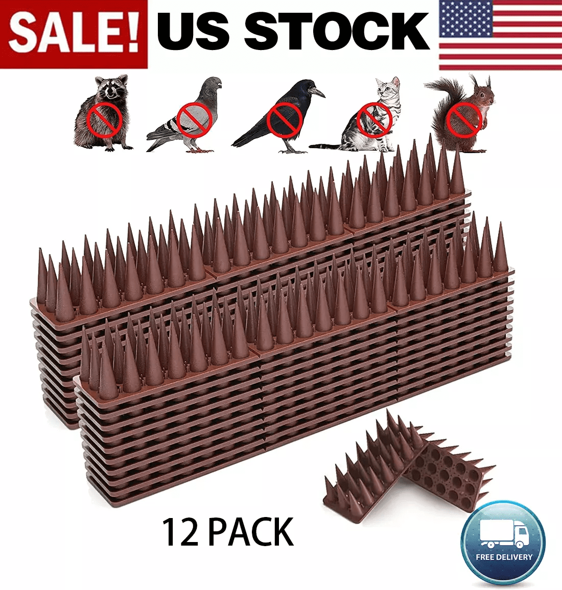 Bird Spikes, 12 Pack Bird Pigeon Squirrel Raccoon Cat Deterrent Spikes ...