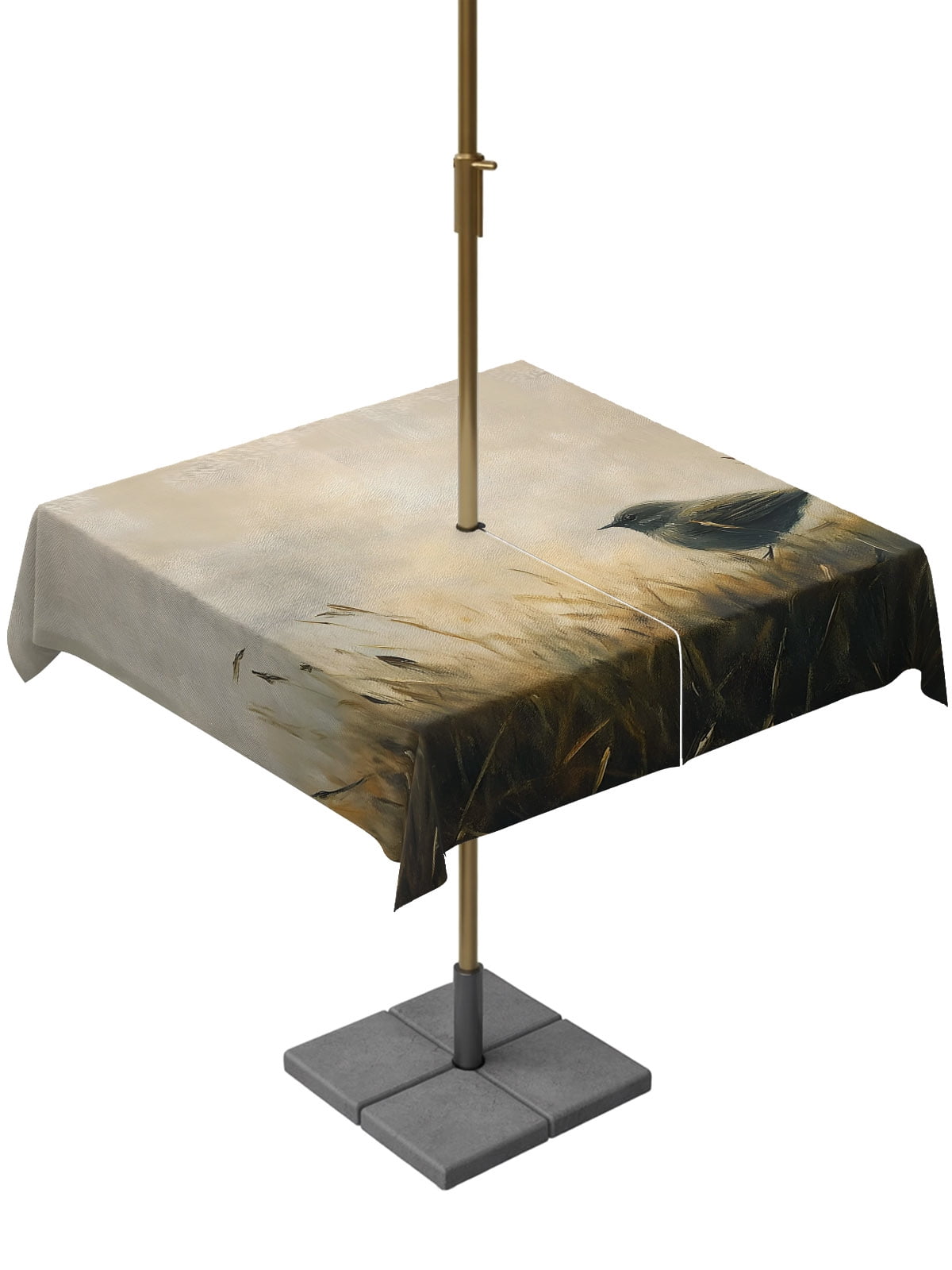 Bird Square Outdoor Tablecloth with Umbrella Hole Wild Grass Misty ...