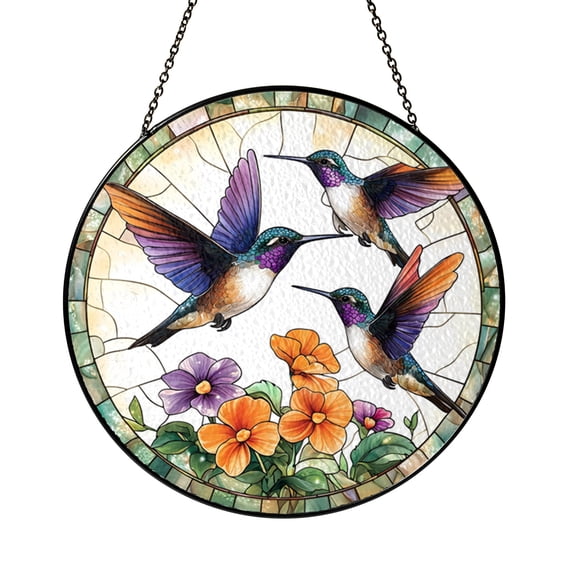 Bird Stained Glass Suncatcher Single Hummingbird Floral Scene Window ...