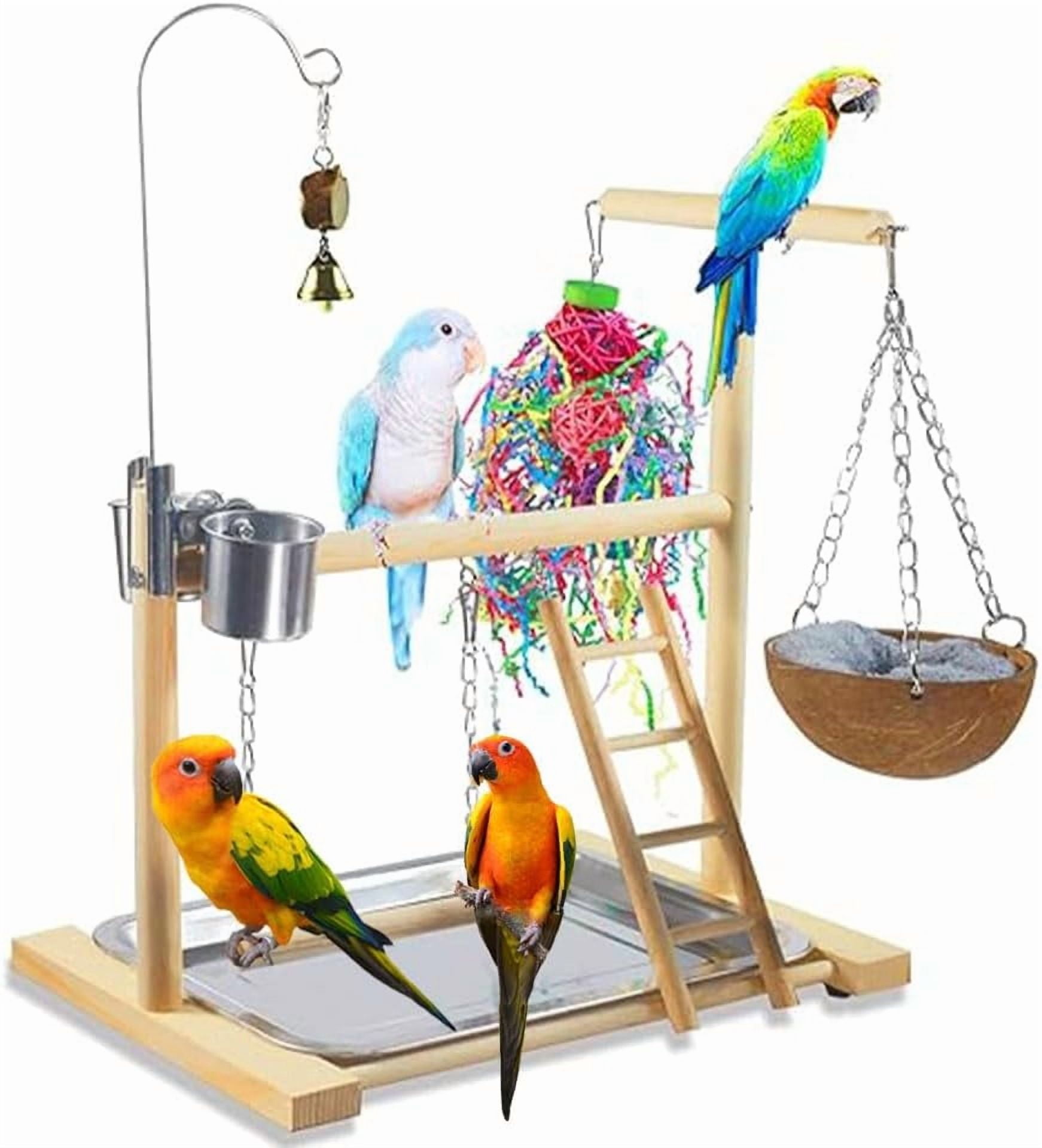 Bird Stand Fun Straw Bell Toys,Parrot Wooden Platform Stand with Perch ...