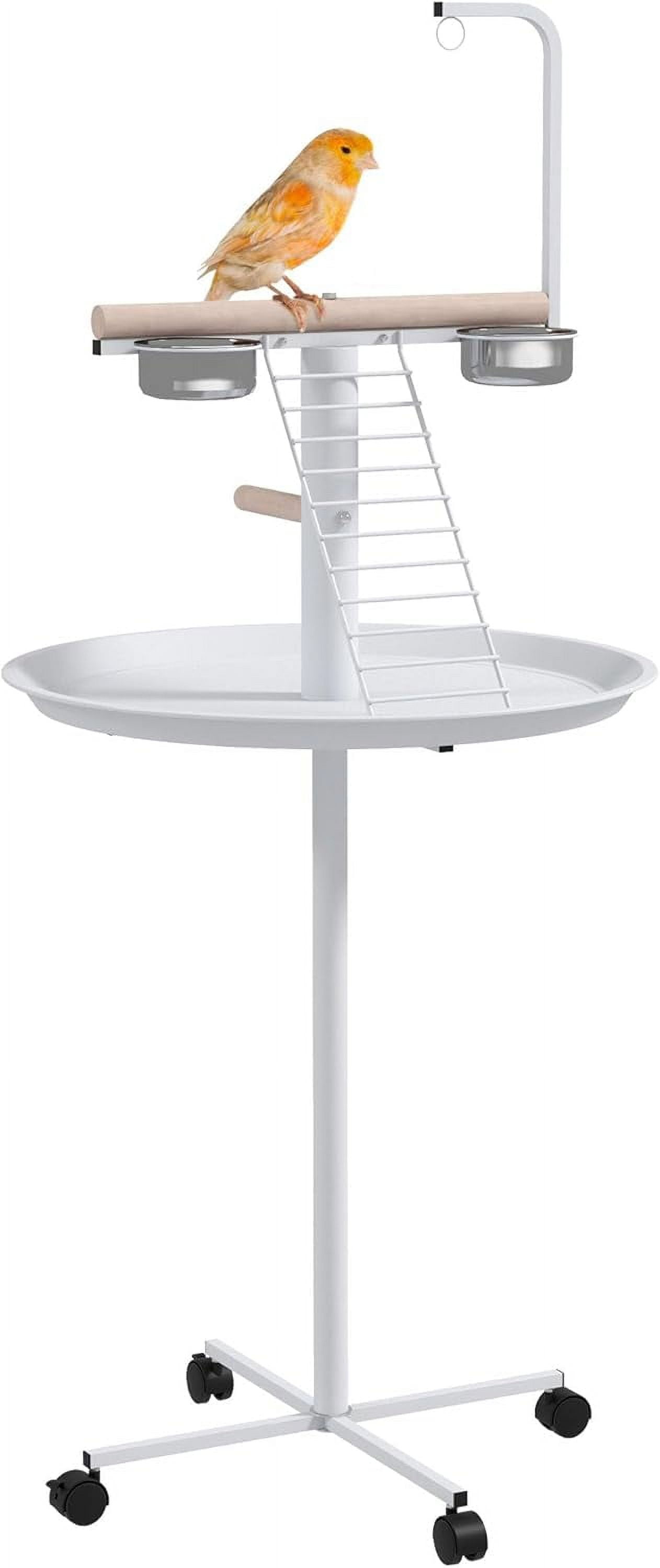 Bird Stand, Parrot Stand with Wheels, Perches, Stainless Steel Feed ...
