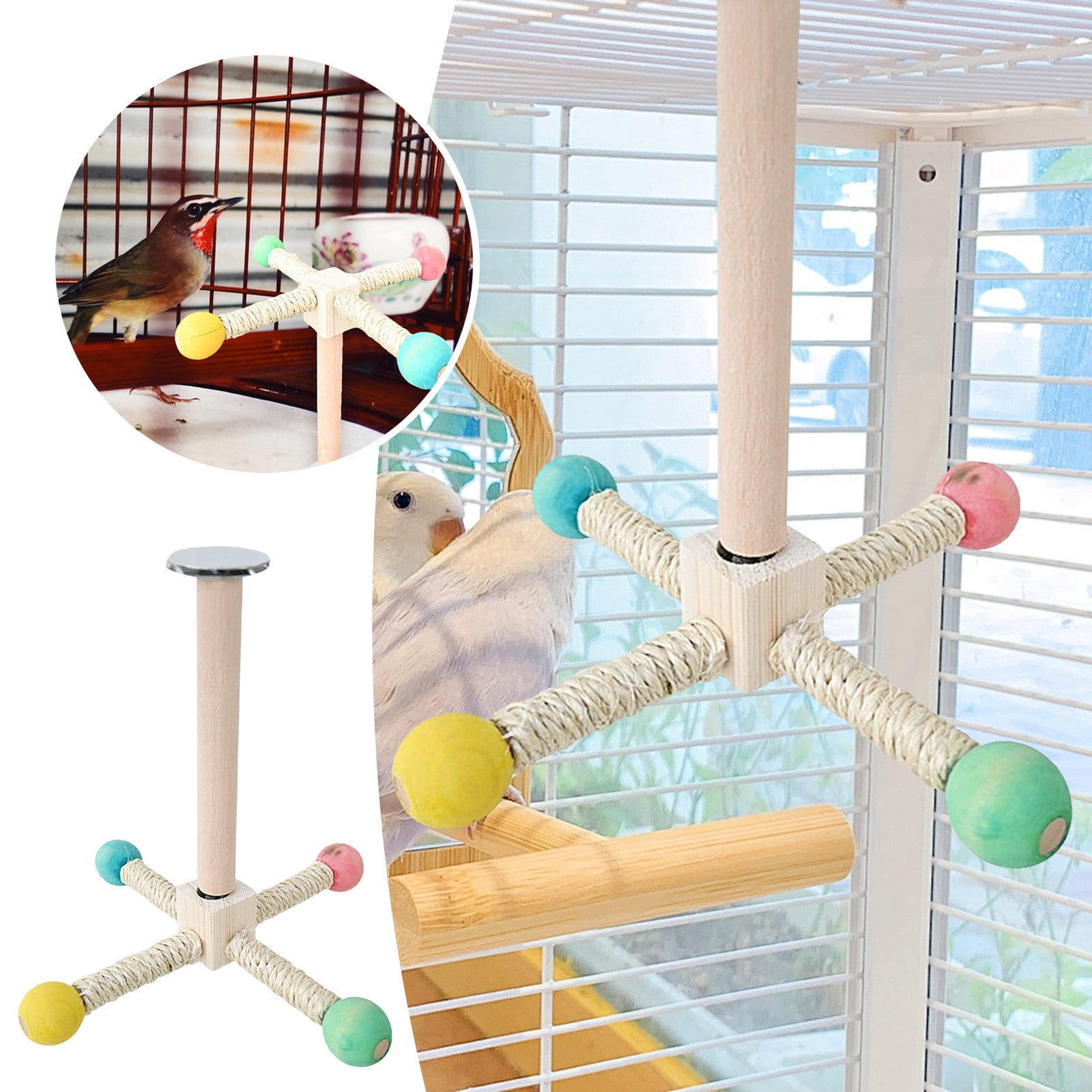 Bird Stand Perch Toy, Interactive Spinning Parakeet Toys, Wooden ...
