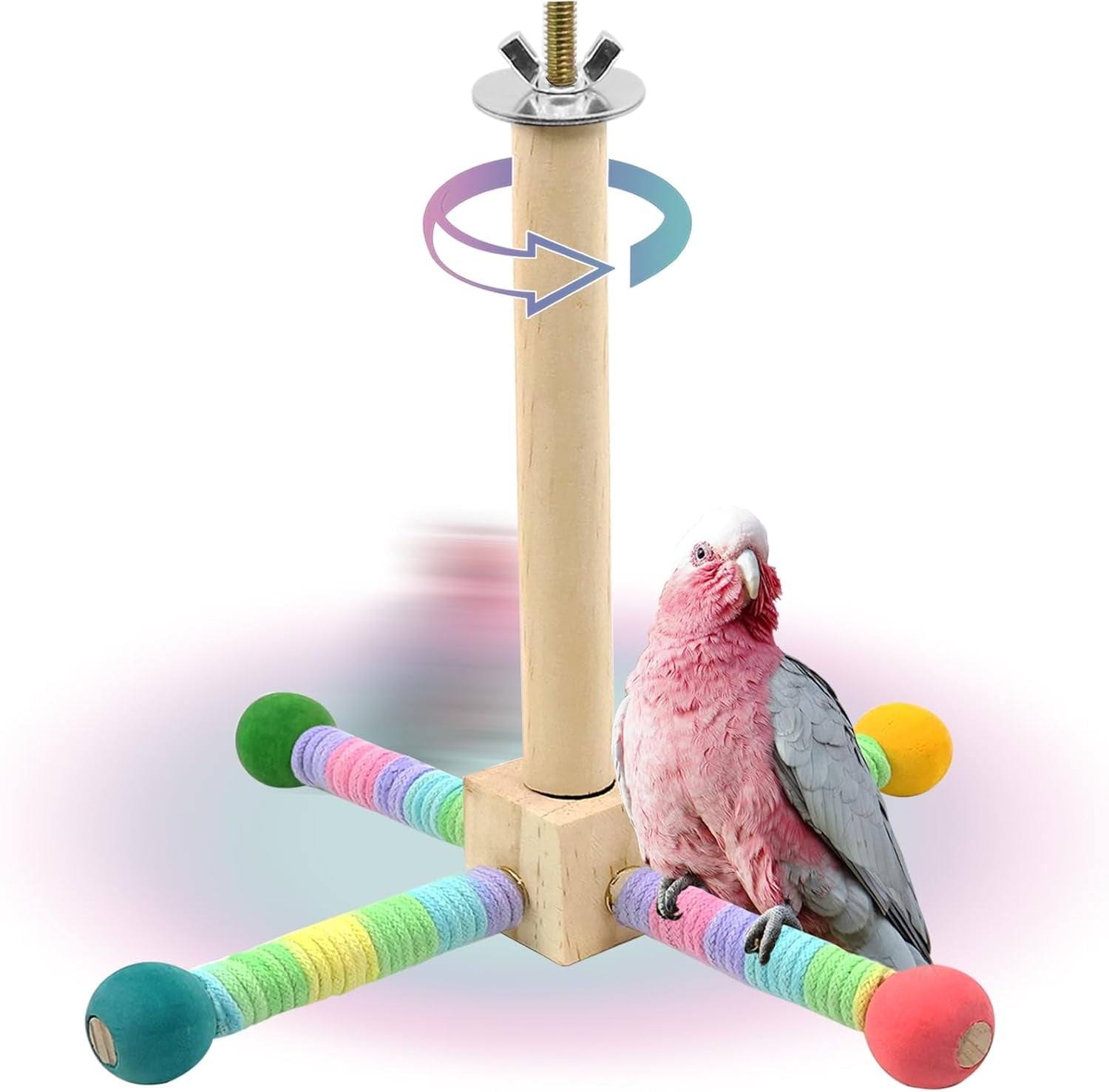 Bird Stand Perch Toy, Parakeet Interactive Rotating Chew Toy,Wooden ...