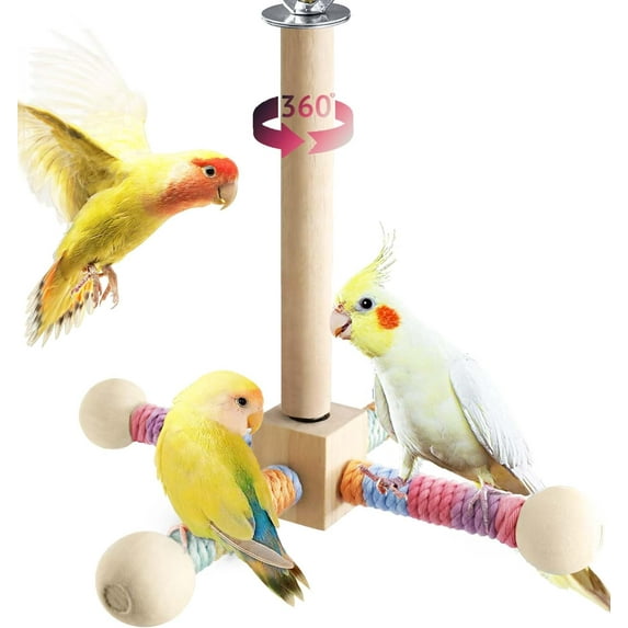 Bird Stand Perch Toy for Small & Medium Birds, 360° Rotating Natural ...