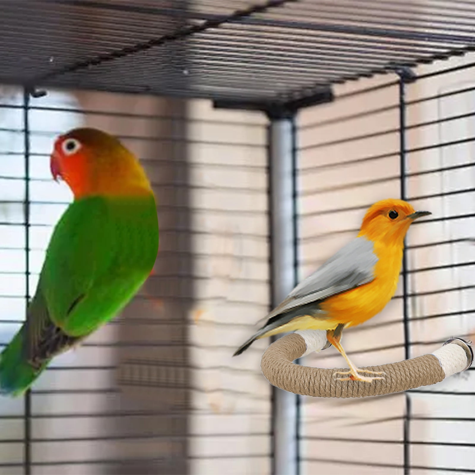 Bird Stand Perch U Shape Hemp Rope Green Wood Parrot Perches for Small ...