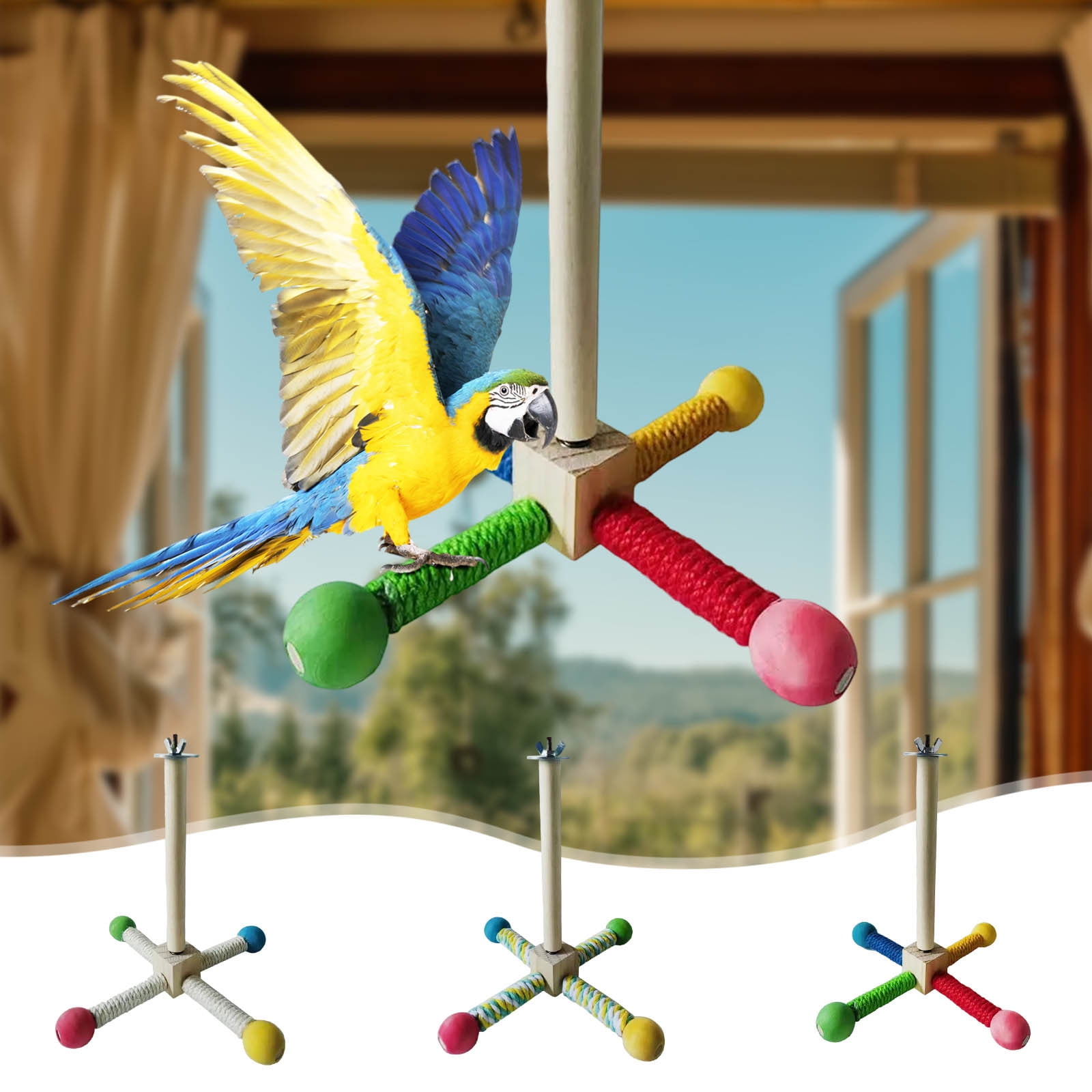 Bird Stand Toy for Parakeets | Hanging Wooden Exercise Wheel ...