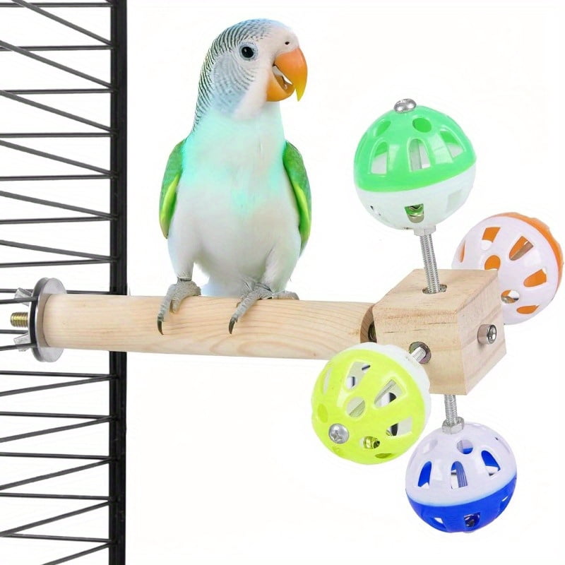 Bird Stand with Spinning Ball Perch Toys for Parrots, Parrot Toys, Pine ...