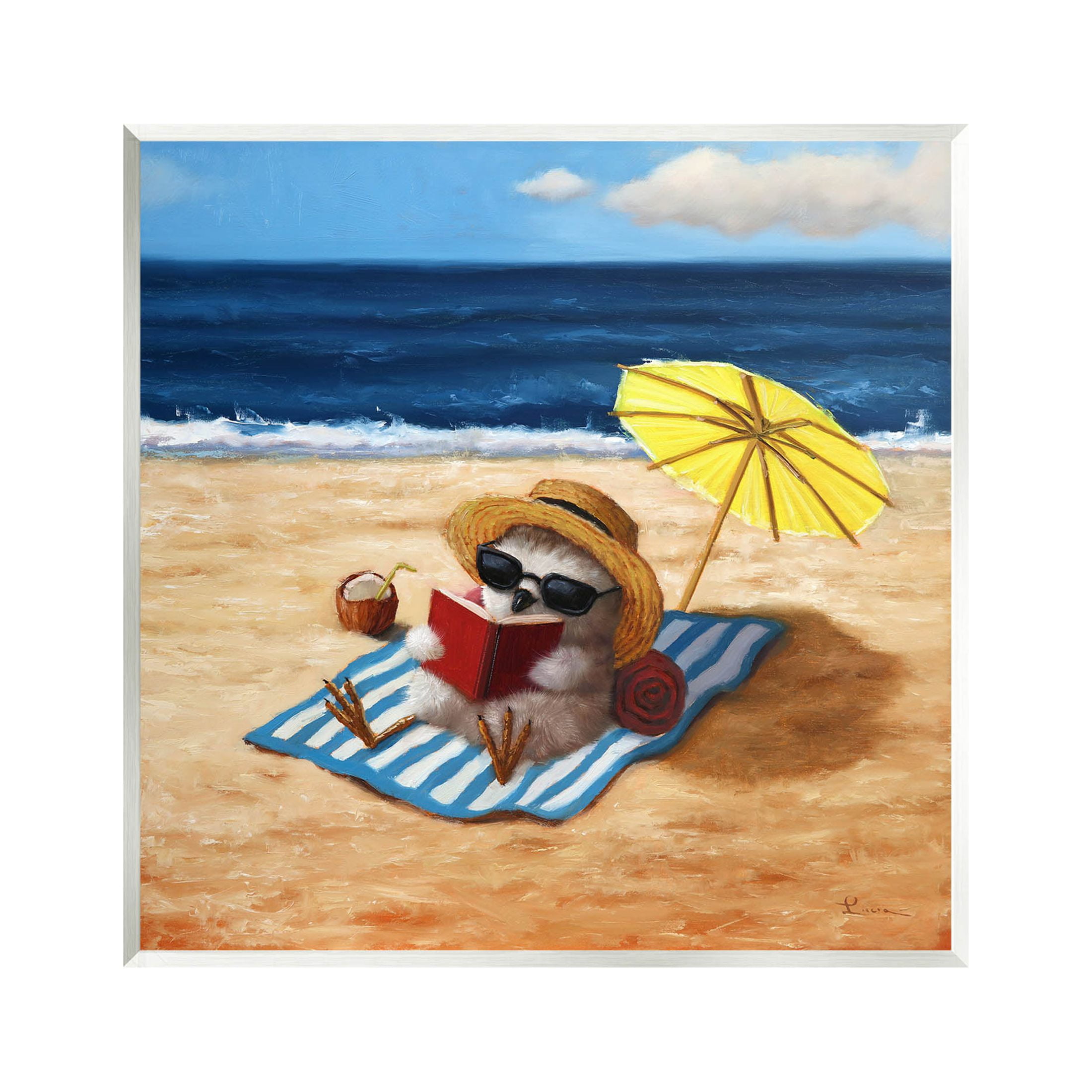 Stupell Industries Bird Sunbathing Beach Coastal Whimsical Art Print ...