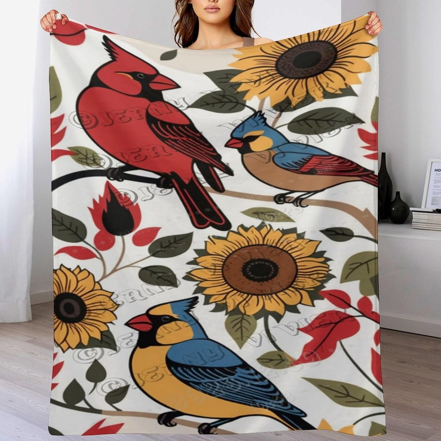 Bird and Sunflower Blanket Super Soft Warm Rustic Spring Throw Blanket ...