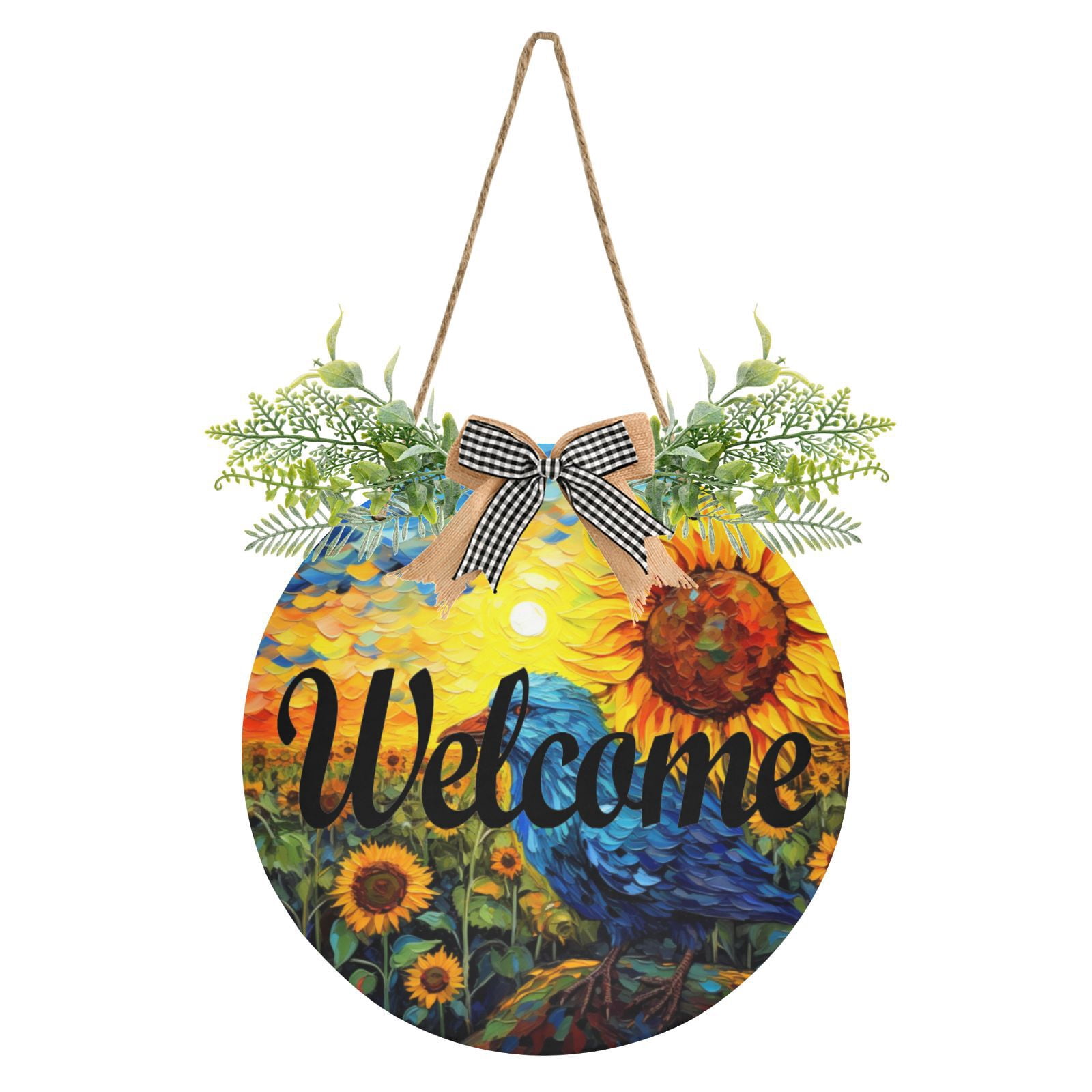 Bird Sunflowers Sun Welcome Sign for Front Door Wreath Door Sign for ...