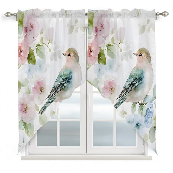 Bird Swag Curtain Valance for Small Windows, Spring Flower Window ...