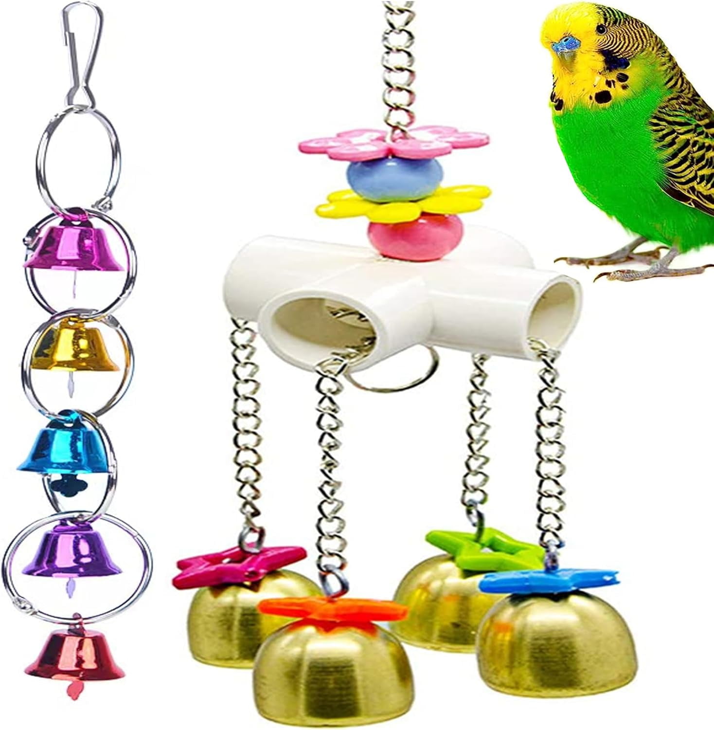 Bird Swing Bells Toy with Bell Chewing Hanging Ring Toy Cage Bite for ...
