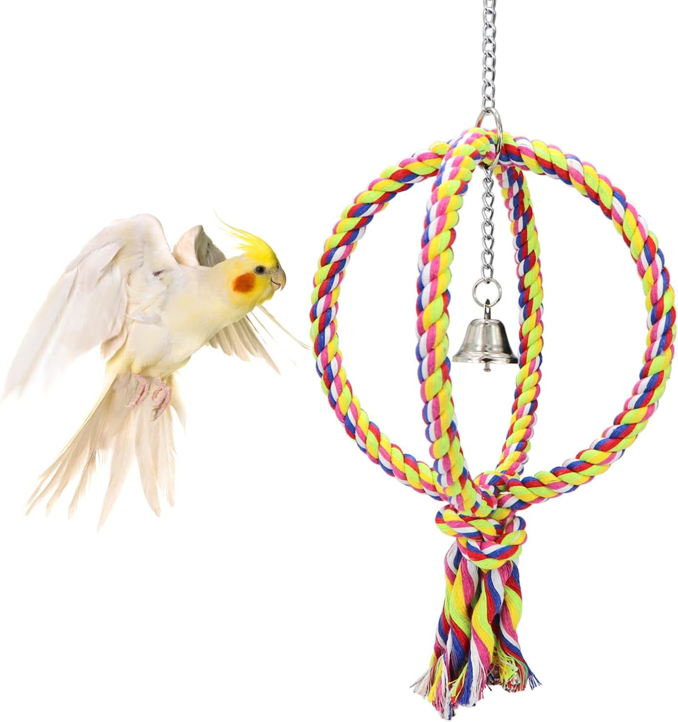 Bird Swing Perch Stand Cotton Rope 2 Two Rings Toy for Parrot Budgie ...