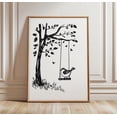 Bird Swing Poster Minimal Line Art Black White Nature Wall Decor ...