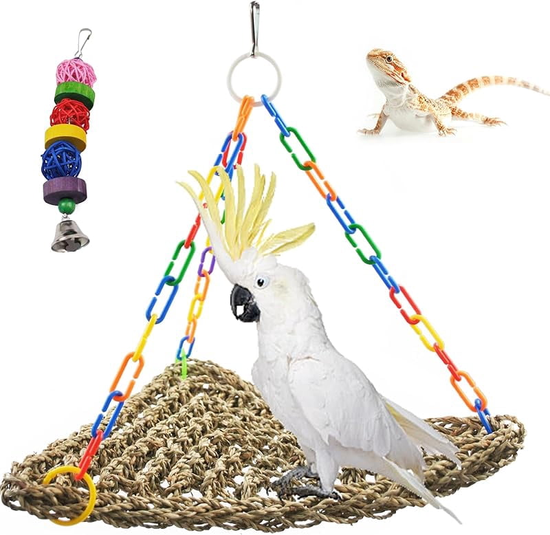 Bird Swing Toys,Bird Seagrass Mat Edible Hammock Parrot Lounger with ...
