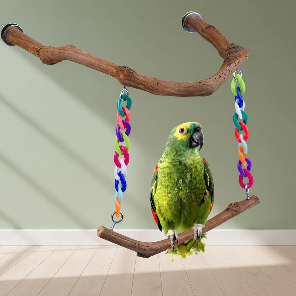 Bird Swing Toys, Standing Perch with Natural Grape Wood, U Shape ...
