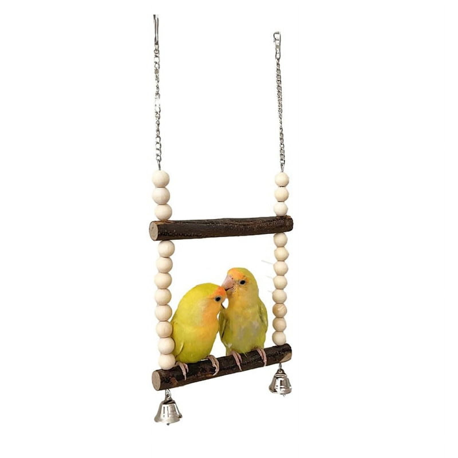 Bird Swing for Two Birds, Wooden Bird Swing with Bell Toy, Hanging ...
