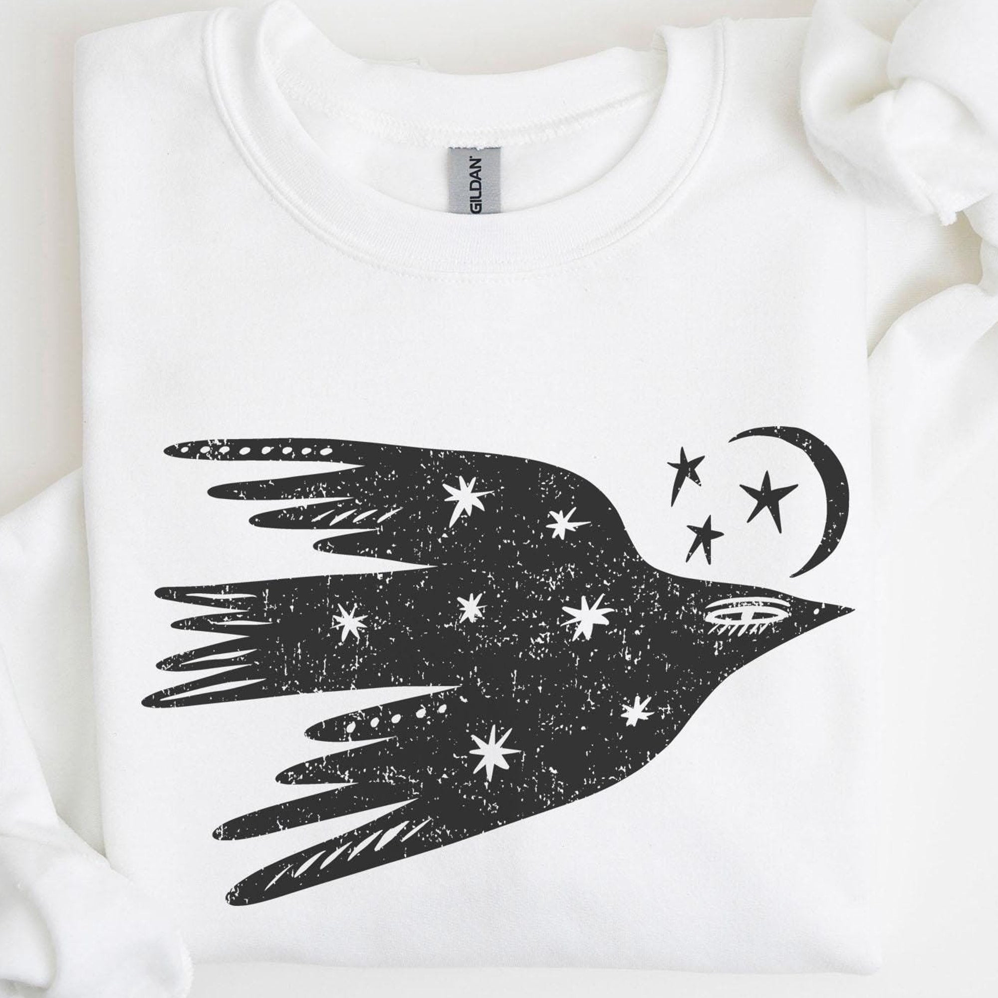 Bird TShirt Celestial Hawk Shirt Black Bird TShirt Scandinavian Bird ...