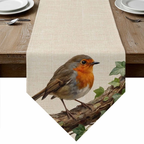 Bird Table Runner Linen Burlap Table Runner 72 Inches Long Ivy Branch ...