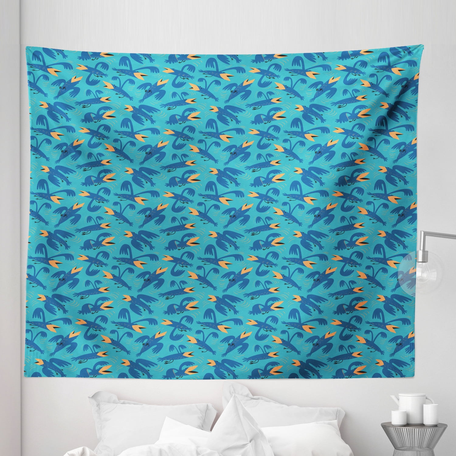 Bird Tapestry, Pattern of Surreal Whimsical Flying Animals in Cartoon ...