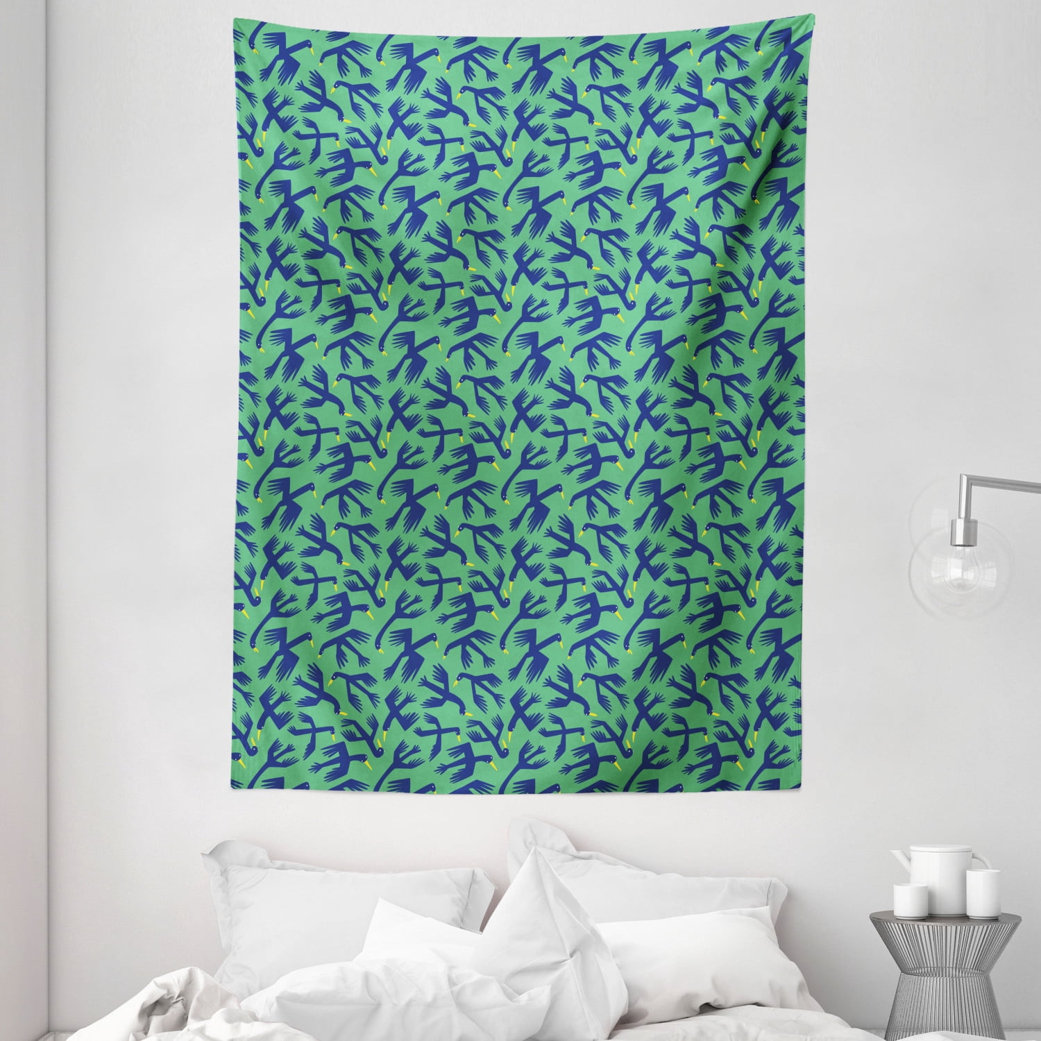 Bird Tapestry, Whimsical Flying Duck Characters with Funny Wings and ...
