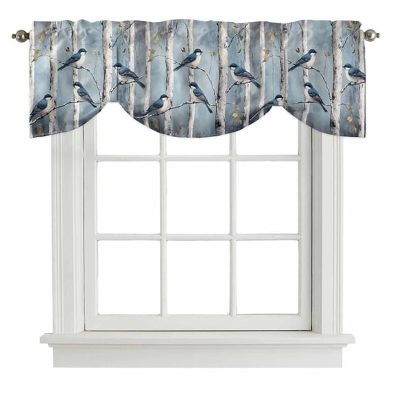 Bird Tie Up Valance for Windows, Birch Tree Adjustable Rod Pocket Tie ...