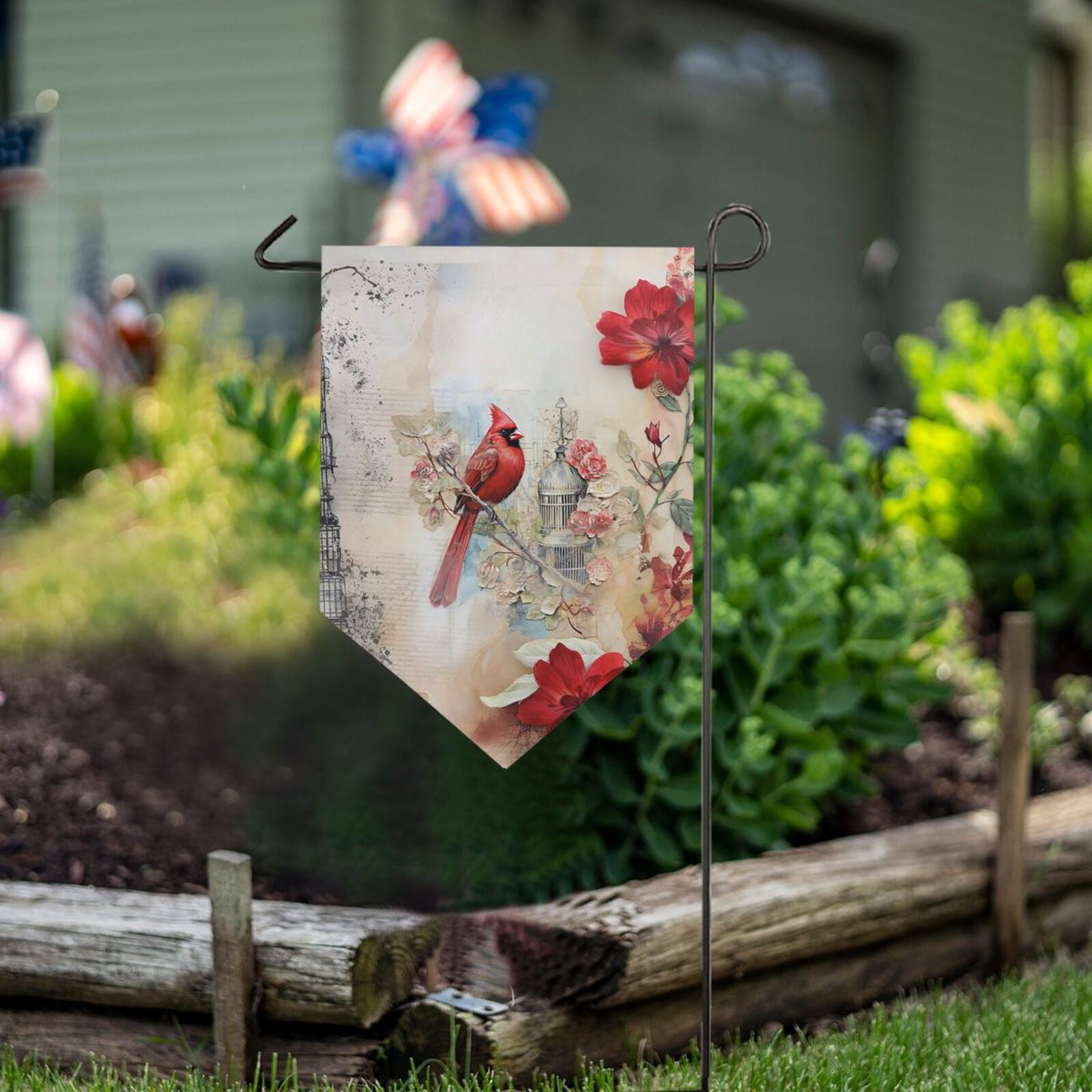 Bird Tower Flowers Garden Flag 18" x 12.5" Double Sided Yard Lawn ...