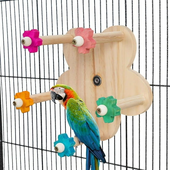 Bird Toy Rotating Perch Toy, Wooden Parrots Wheel Toy with Perches ...