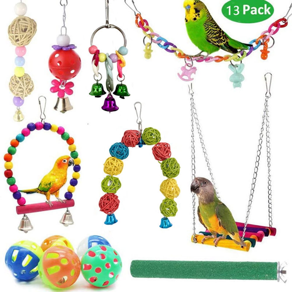 Bird Toy Set Wooden Climbing Ladders, Swing Toys, Chew Toys for ...