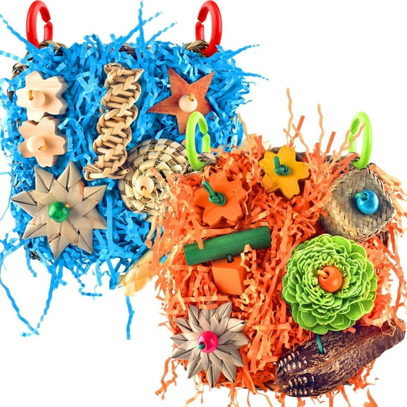 Bird Toys, 2 Pack Bird Grass Mat Foraging Wall Toys Parrot Shredder ...